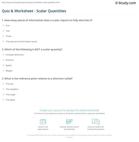 Quiz Worksheet Scalar Quantities Study Com