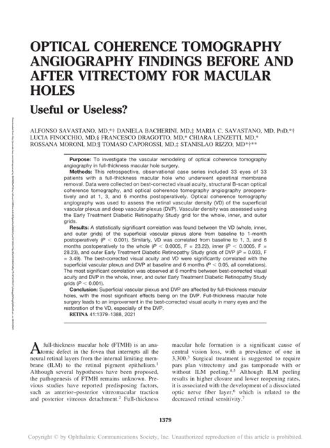 Pdf Oct Angiography Findings Before And After Vitrectomy For Macular