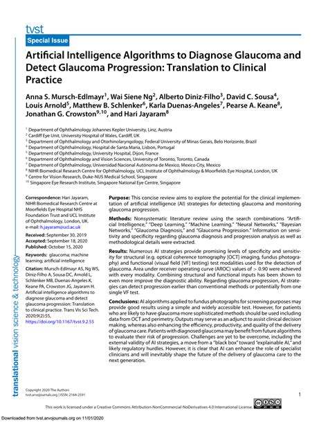 Pdf Artificial Intelligence Algorithms To Diagnose Glaucoma And Detect Glaucoma Progression
