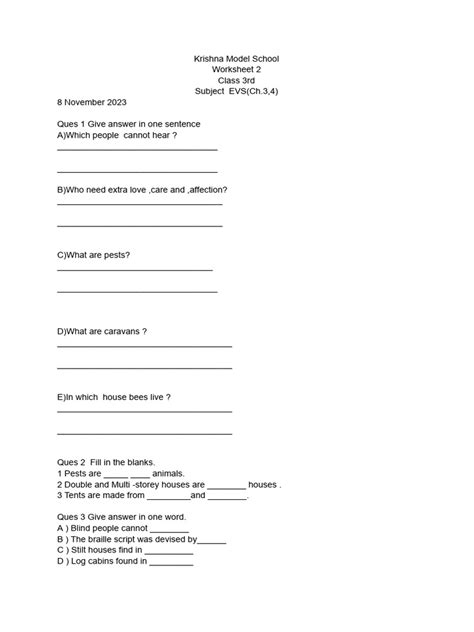 Worksheet Evs Class 3rd Pdf