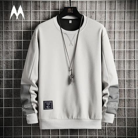 남성 캐주얼 맨투맨 Crewneck 긴 소매 스웨터 힙합 패치워크 풀오버 상의 스트리트웨어 패션 2022 가을후드티