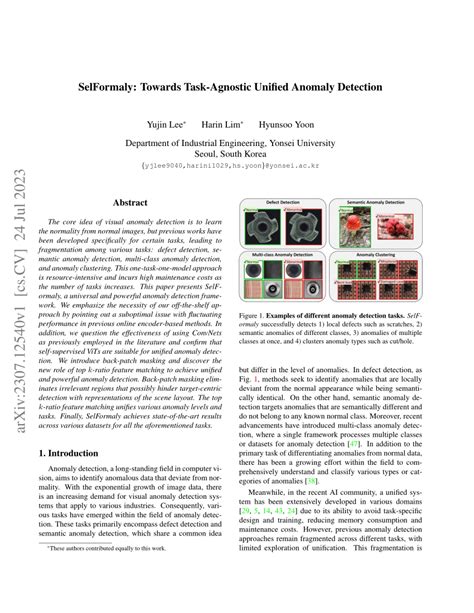 Pdf Selformaly Towards Task Agnostic Unified Anomaly Detection