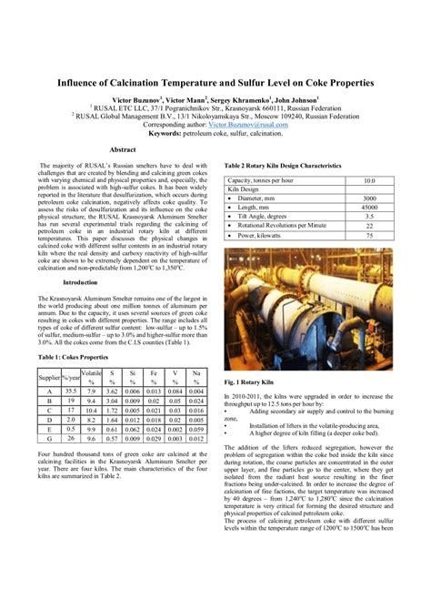 Pdf Influence Of Calcination Temperature And Sulfur Level On Coke