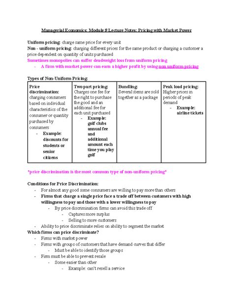 Managerial Economics Module 8 Lecture Notes Pricing With Market Power Customers Willing To