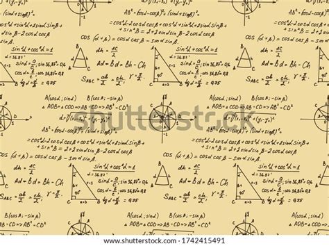 Vector Seamless Pattern Trigonometric Formulas Equations Stock Vector Royalty Free 1742415491