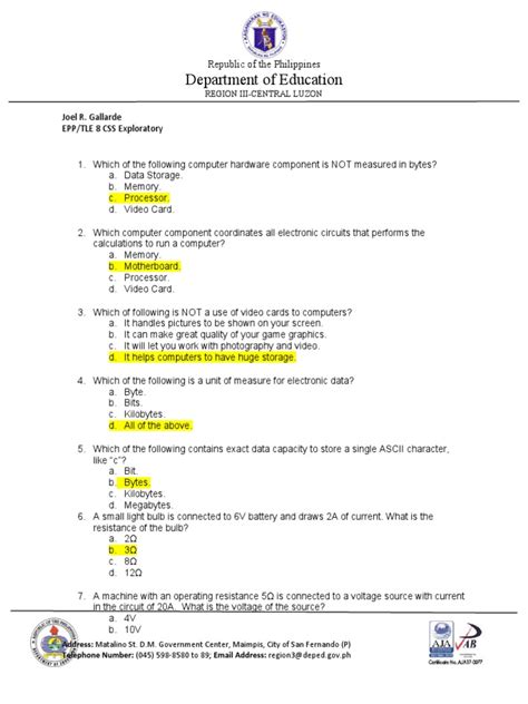 G8 Tle Css Answer Sheet Pdf Byte Bit