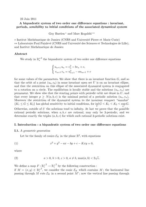 Pdf A Biquadratic System Of Two Order One Difference Equations Periods Chaotic Behavior Of