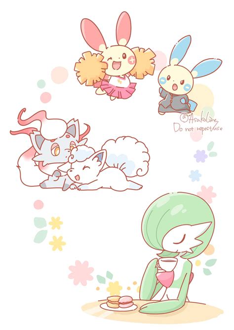 Asakoline Alolan Vulpix Gardevoir Hisuian Zorua Minun Plusle Nintendo Pokemon Highres