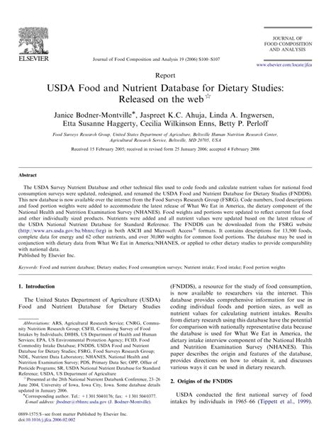 Pdf New Release On The Web Usda Food And Nutrient Database For