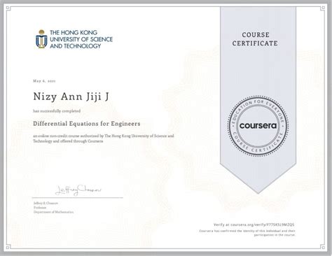 Successfully Completed The Differential Equations For Engineers Course By The Hong Kong