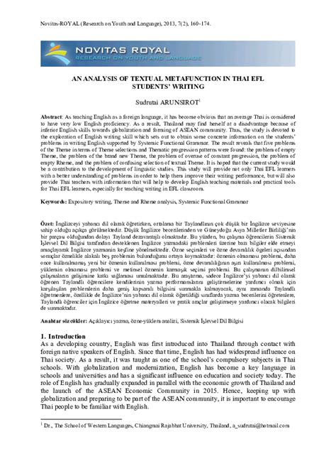 Pdf An Analysis Of Textual Metafunction In Thai Efl Students Writing
