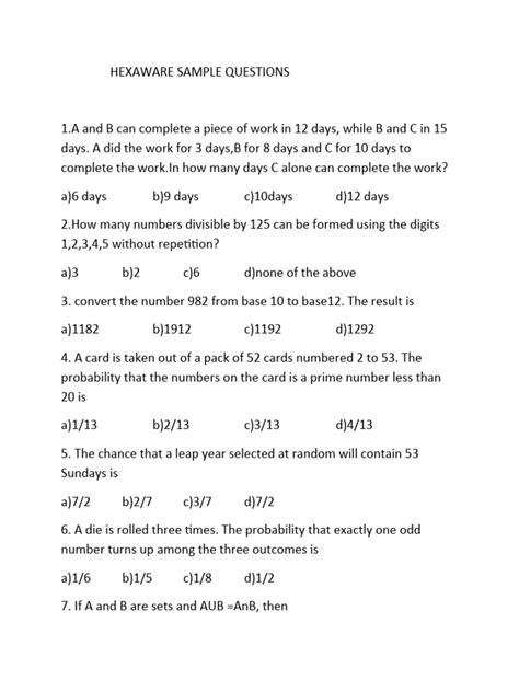 Hexaware Questions Pdf Odds Arithmetic