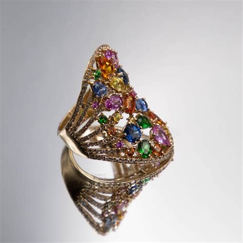 5 47 carats sapphire array tutti frutti 0 62cts fine diamonds 14k