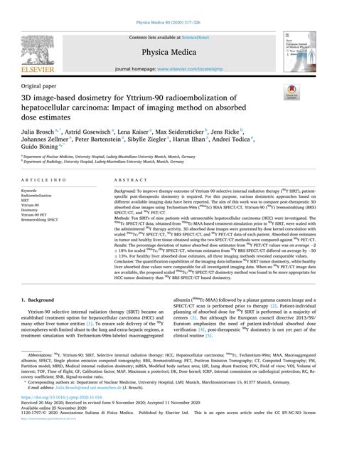 Pdf 3d Image Based Dosimetry For Yttrium 90 Radioembolization Of Hepatocellular Carcinoma