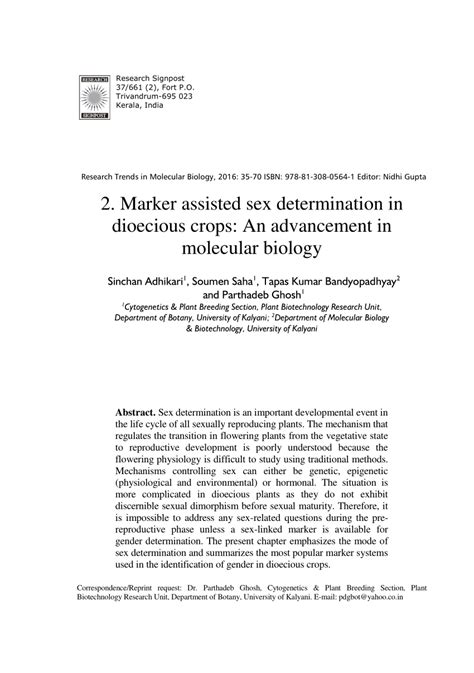 PDF Marker Assisted Sex Determination In Dioecious Crops An Advancement In Molecular Biology
