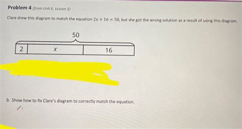 Solved Problem 4 From Unit 6 Lesson 3 Clare Drew This Diagram To Match The Equation 2x 16 50
