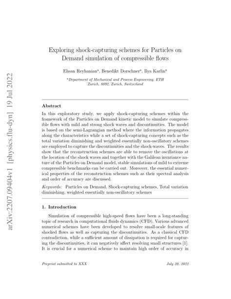 Pdf Exploring Shock Capturing Schemes For Particles On Demand Simulation Of Compressible Flows