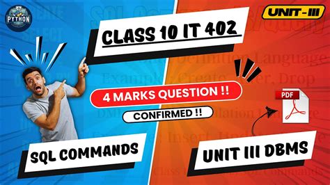 Sql Commands For Class 10 It Code 402 Unit 3 Dbms Get Full Marks By Pythonwithkaran Youtube