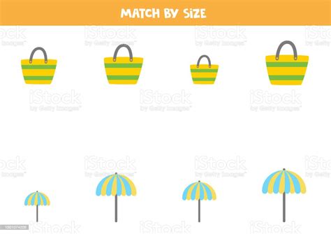 미취학 아동을 위한 매칭 게임 비치 백과 파라솔을 크기별로 맞추십시오 개체 그룹에 대한 스톡 벡터 아트 및 기타 이미지 개체 그룹 계절 교육 Istock