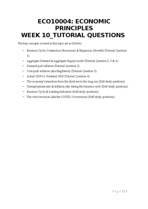 Week Tutorial Questions ECO ECONOMIC PRINCIPLES WEEK TUTORIAL QUESTIONS The Key
