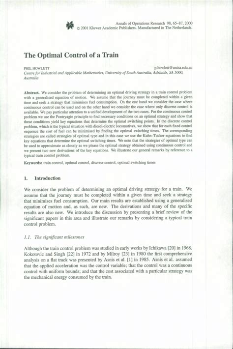 Pdf The Optimal Control Of A Train