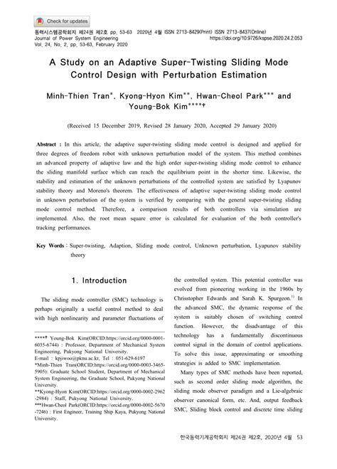 PDF A Study On An Adaptive Super Twisting Sliding Mode Control Design With Perturbation Estimation