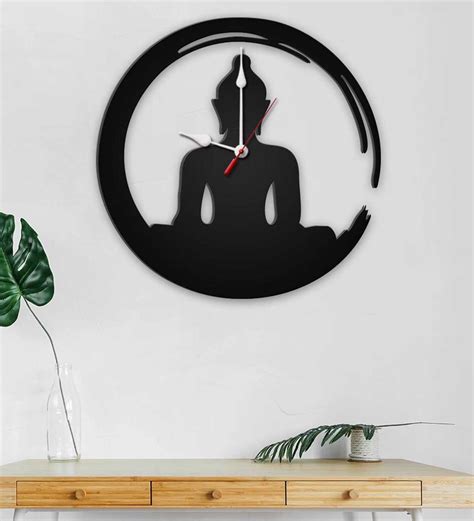 black mdf gautam buddha inspired modern wall clock decors mantra