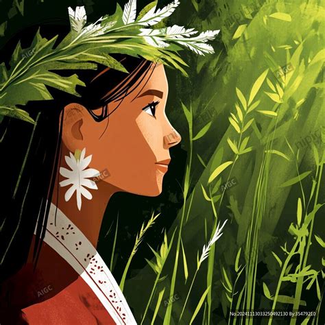 Ai创作图民族女孩原创插画 印第安女孩插画 民族女孩插画 手绘少数民族女孩 长角苗少女 高山族女孩插画 森系女孩插画 基诺族女孩插画 羌族女孩插画 人与自然类插图 京族女孩插画 森系人物插画