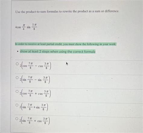 Solved Use The Product To Sum Formulas To Rewrite The