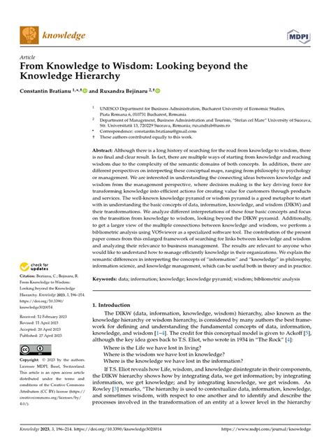 From Knowledge To Wisdom Looking Beyond The Knowledge Hierarchy Pdf Information Knowledge
