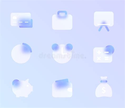Business Glass Morphism Trendy Style Icon Set Stock Vector