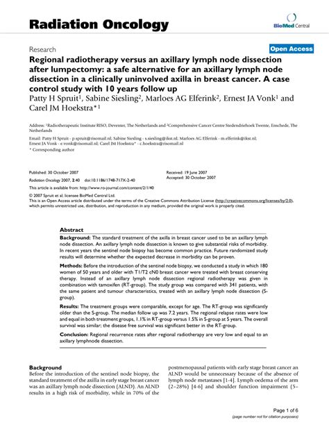 PDF Regional Radiotherapy Versus An Axillary Lymph Node Dissection After Lumpectomy A Safe
