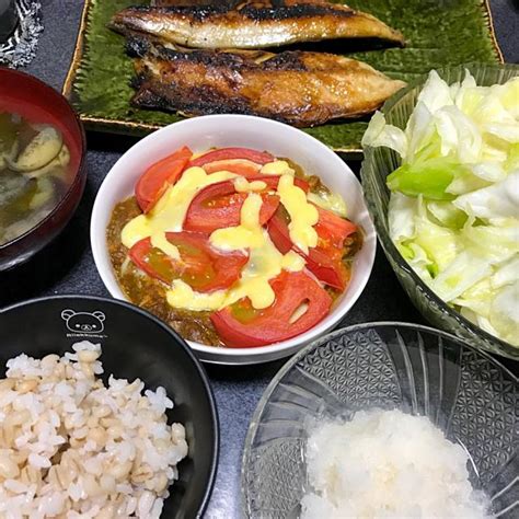 もち麦飯 大根おろし 魚 やみつきキャベツ 鶏ガラ胡麻油トマトカレー ネギわかめ味噌汁 ms903 Snapdish スナップディッシュ