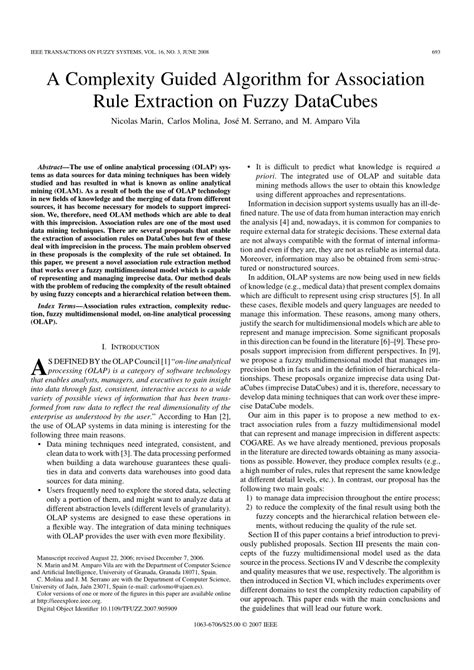 Pdf A Complexity Guided Algorithm For Association Rule Extraction On Fuzzy Datacubes