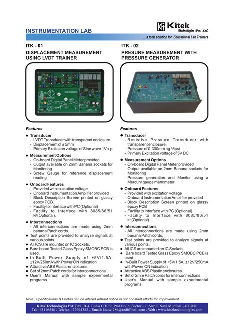 Displacement Measurement Using Lvdt Trainer Instrumentation Lab Trainer
