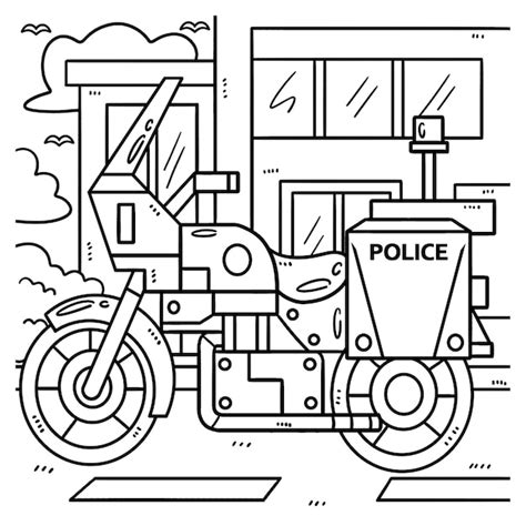 아이들을 위한 경찰 오토바이 색칠 공부 페이지 프리미엄 벡터