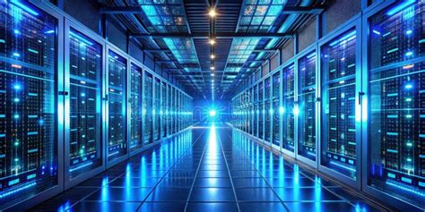 Illuminated Data Center Corridor Rows Of Modern Servers In A High Tech Facility Generative Ai