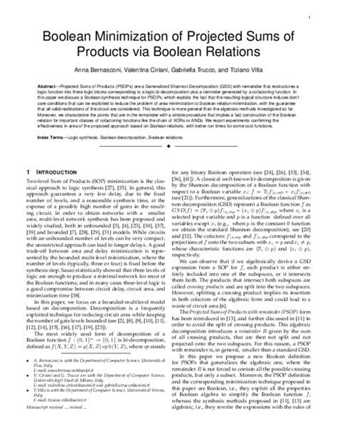 Pdf Boolean Minimization Of Projected Sums Of Products Via Boolean