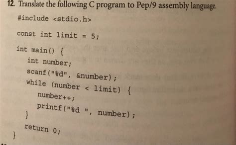 solved translate the following c program to pep 9 assembly