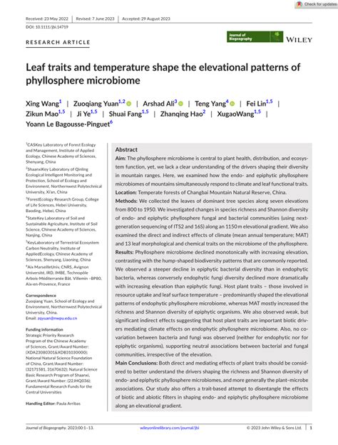 Pdf Leaf Traits And Temperature Shape The Elevational Patterns Of Phyllosphere Microbiome