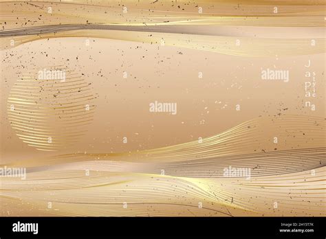 Japanese Landscape Background Old Card On Gold Line Wave Pattern Vector Illustration Golden