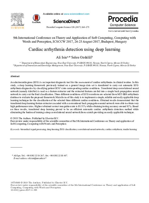 Pdf Cardiac Arrhythmia Detection Using Deep Learning