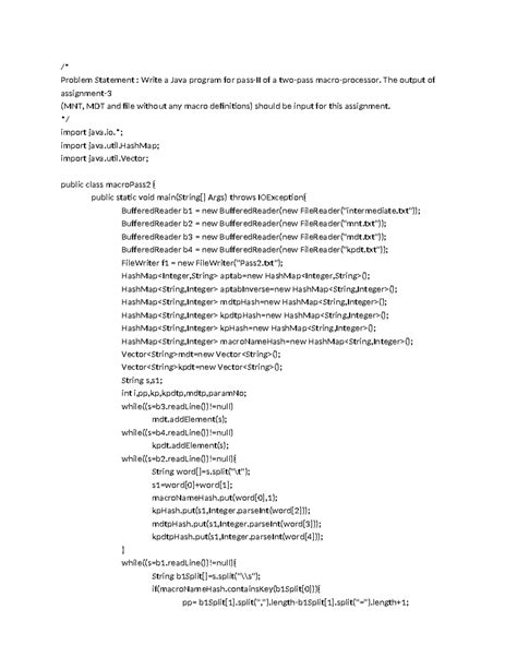 Macro Pass2 Vdertge Problem Statement Write A Java Program For