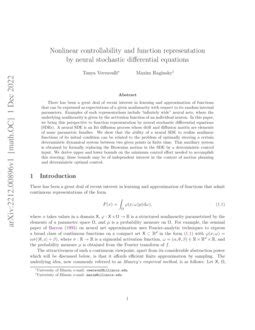 Nonlinear Controllability And Function Representation By Neural Stochastic Differential