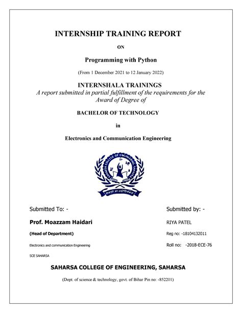 Programming With Python Internship Training Report On Programming With Python From 1 December