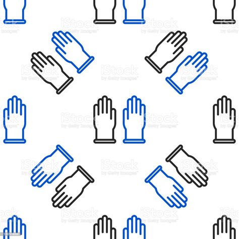 라인 고무 장갑 아이콘 흰색 배경에 절연 원활한 패턴 라텍스 손 보호 표지판 집안일 청소 장비 기호 다채로운 개요 개념 벡터 가사 집안일에 대한 스톡 벡터 아트 및 기타