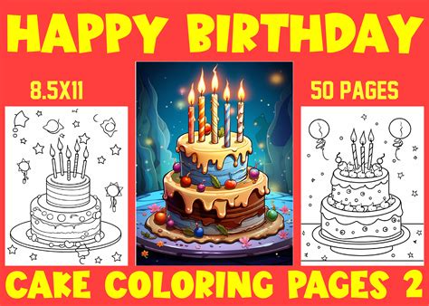Birthday Cake With 2 Candles Coloring Pages