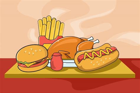 패스트 푸드 일러스트 프리미엄 벡터