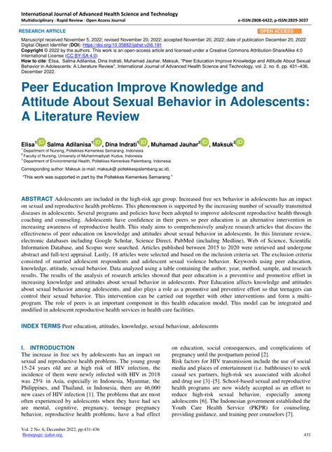 PDF Peer Education Improve Knowledge And Attitude About Sexual Behavior In Adolescents A