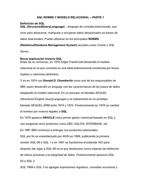 Sql Rdbms Y Modelo Relacional Pdf Sql Base De Datos Relacional